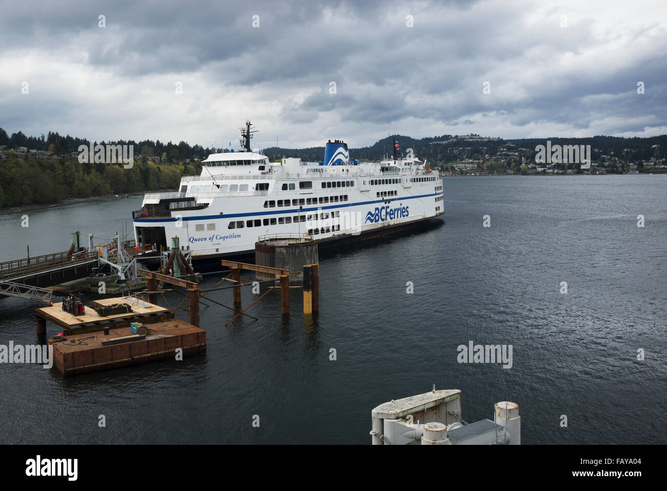 BC Ferries boat at dock; Tofino, Vancouver Island, British Columbia ...