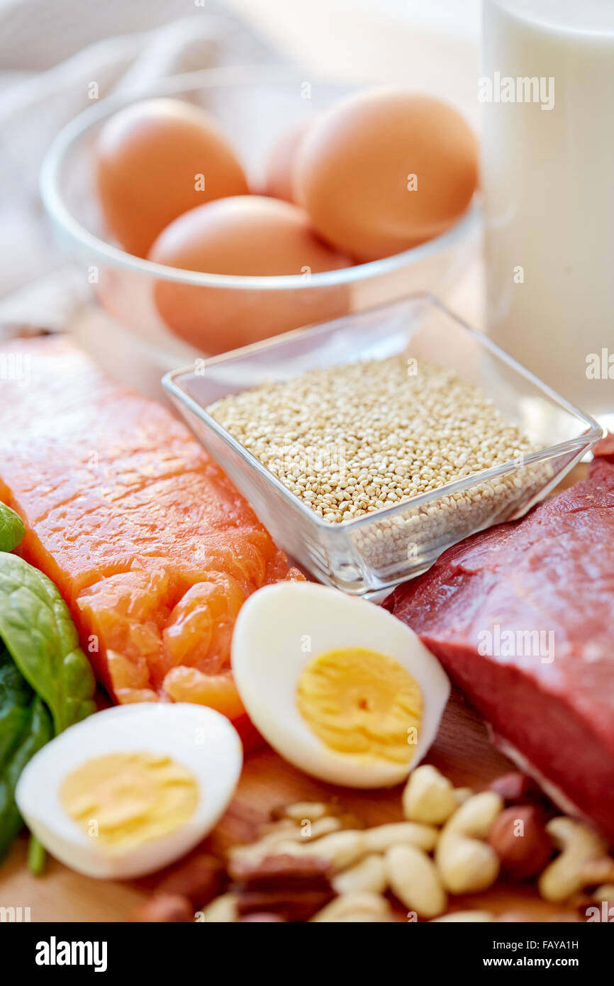 close up of different food items on table Stock Photo - Alamy