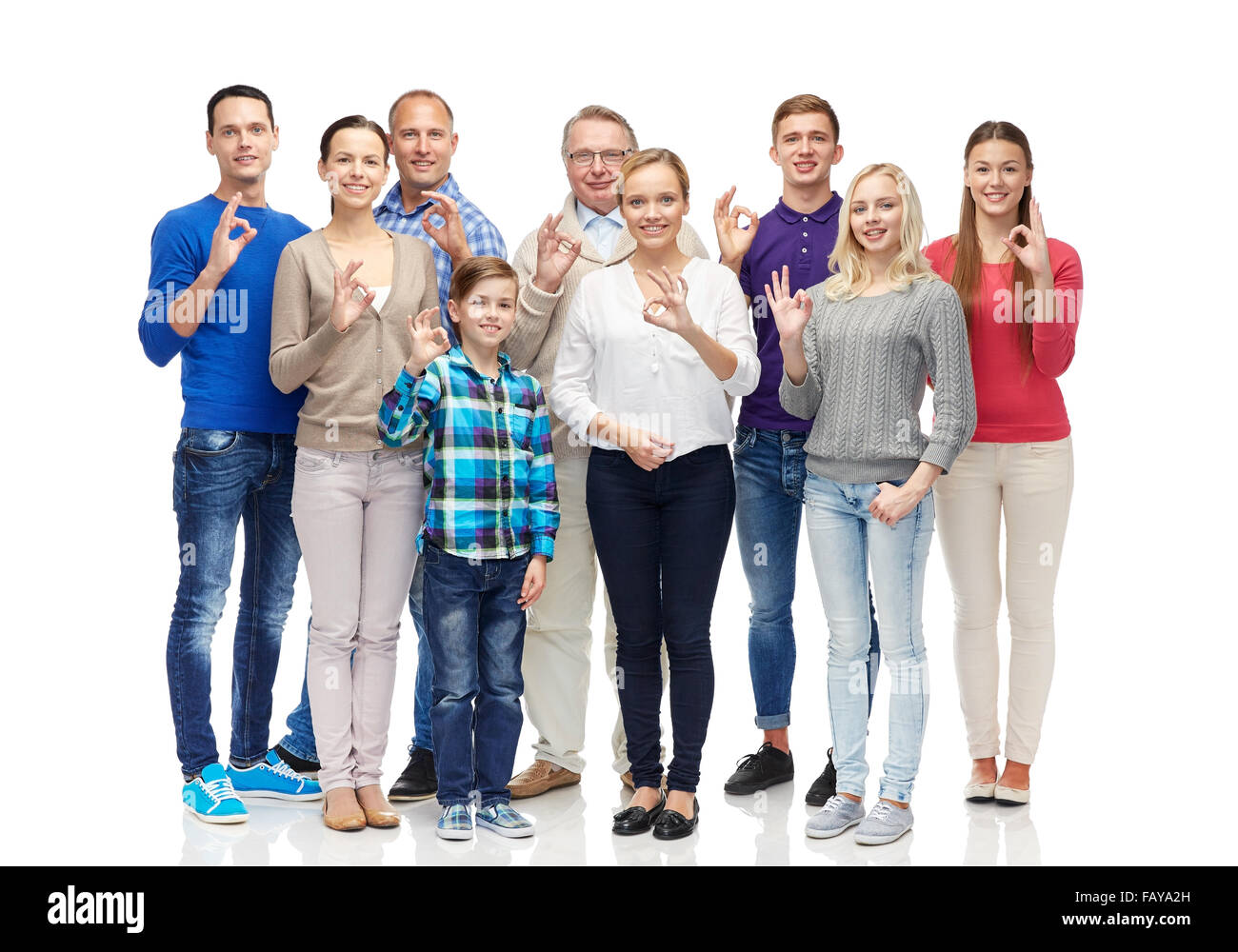 group of smiling people showing ok hand sign Stock Photo - Alamy
