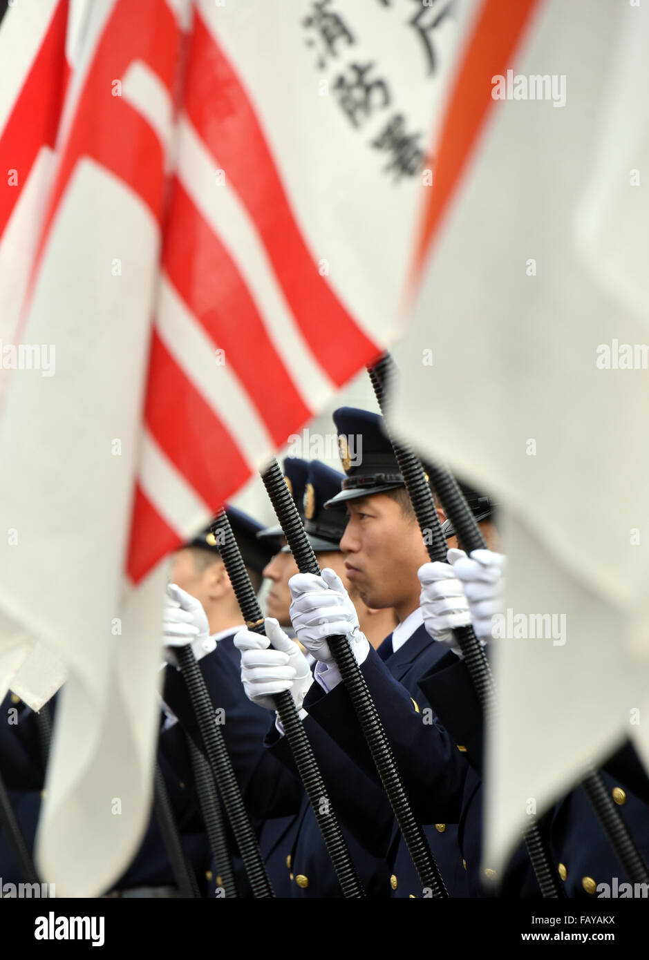 Tokyo, Japan. 6th Jan, 2016. Firefighters demonstrate their ...