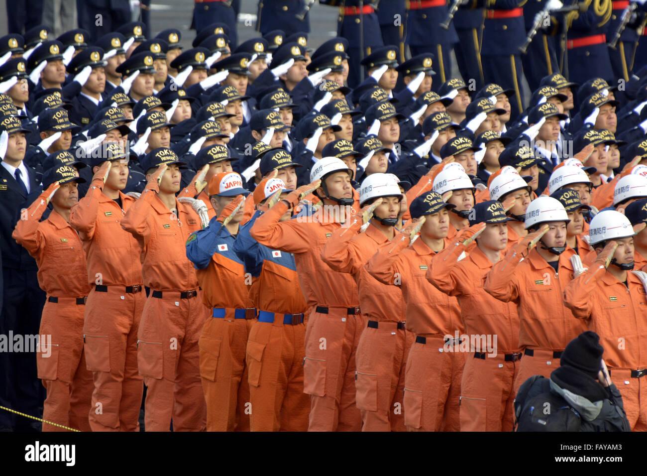 Tokyo, Japan. 6th Jan, 2016. Firefighters demonstrate their ...