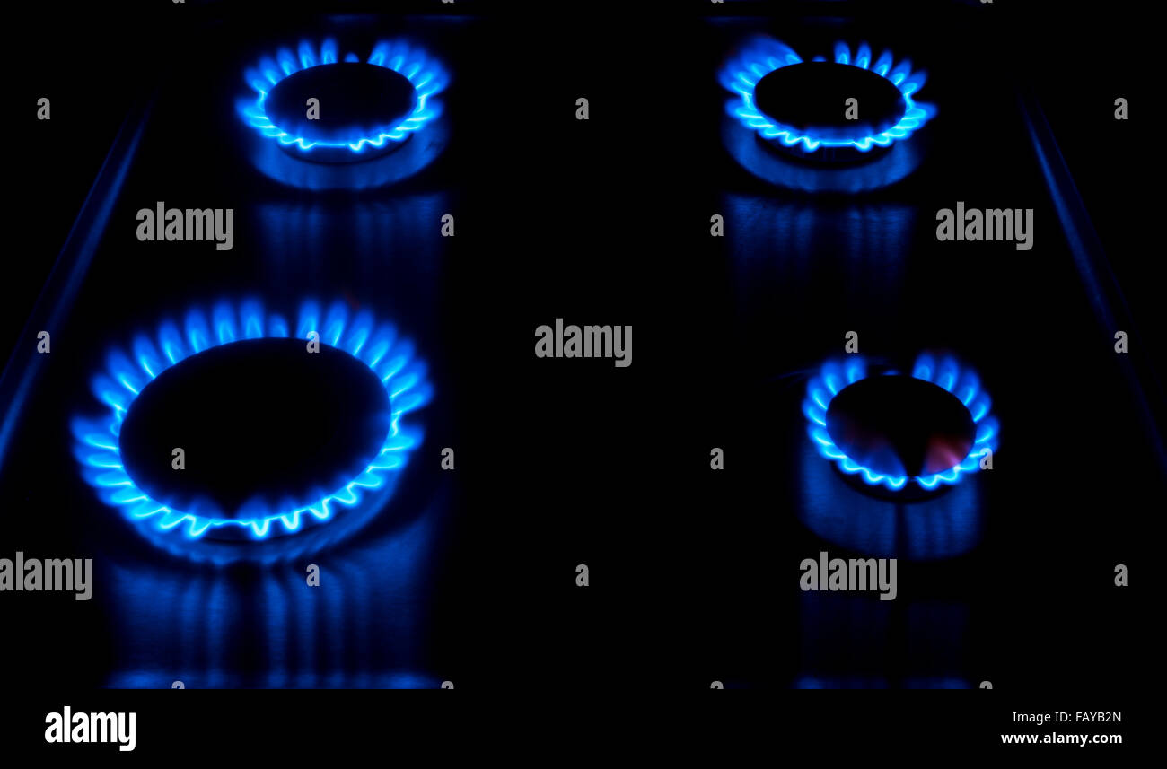 Gas burning from a kitchen gas stove Stock Photo - Alamy