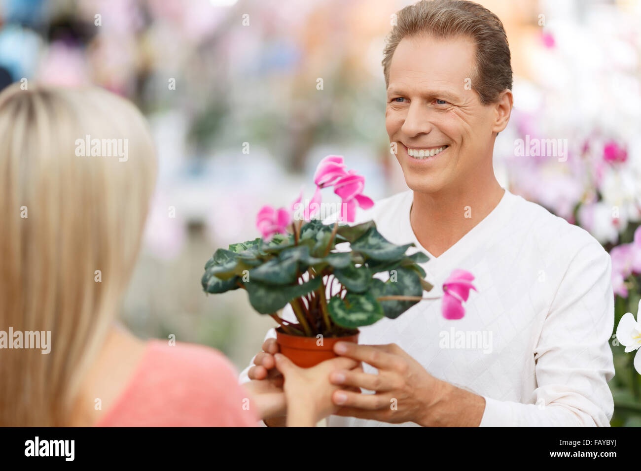 Professional florist selling flowers Stock Photo - Alamy