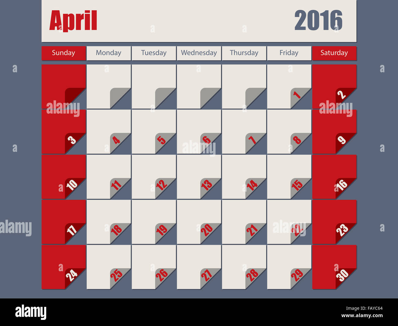 Calendar april 2016 hi-res stock photography and images - Alamy