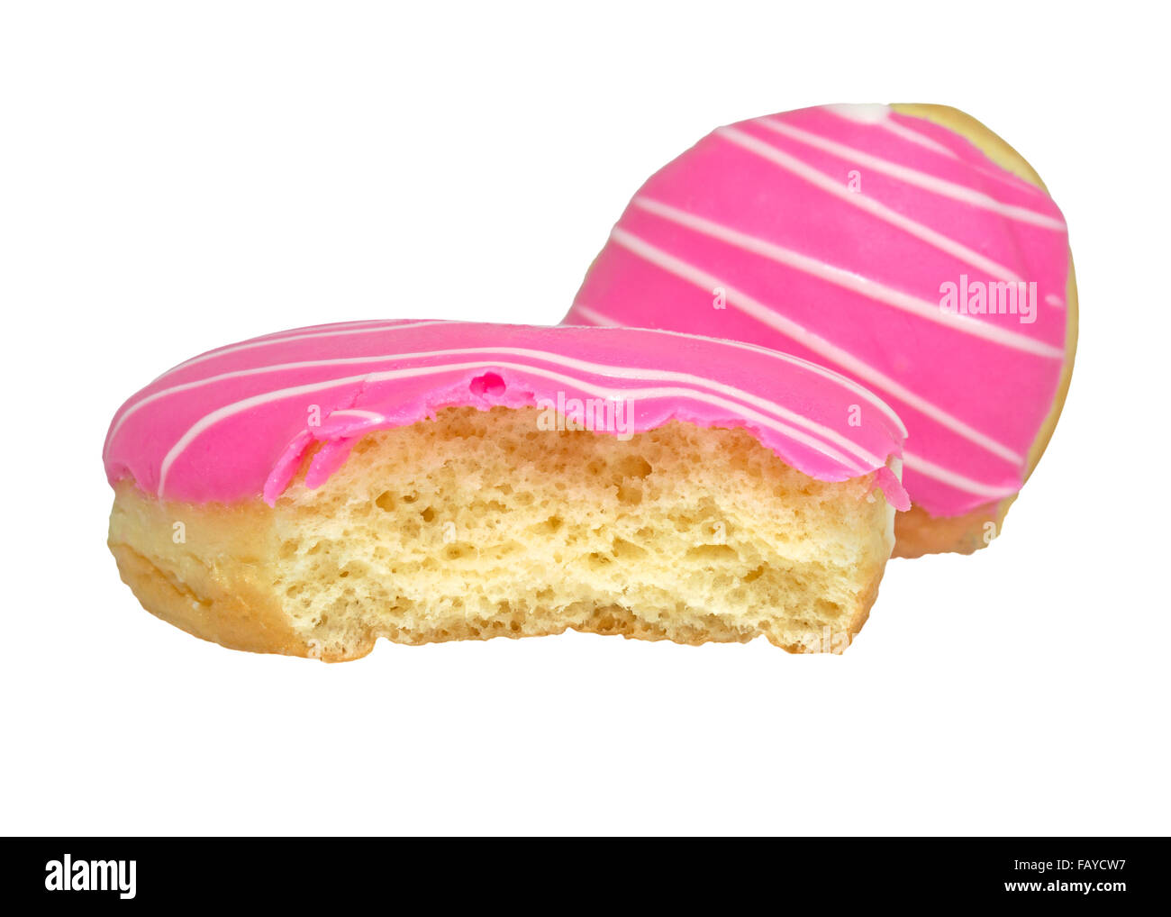 Donut cut closeup and isolated on white background Stock Photo - Alamy