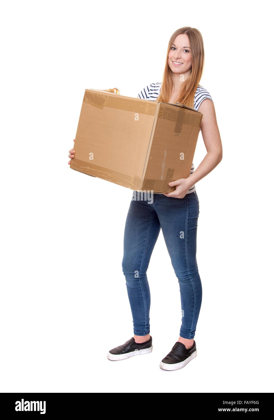 Woman carrying box hi-res stock photography and images - Alamy