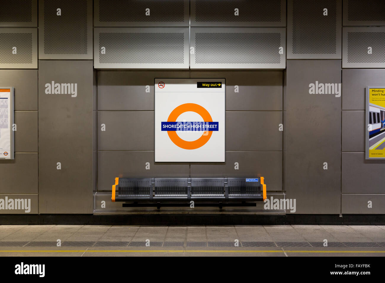 Platform roundel at Shoreditch High Street station, London Stock Photo ...