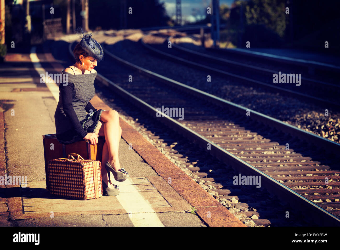 woman portrait, train station Stock Photo - Alamy