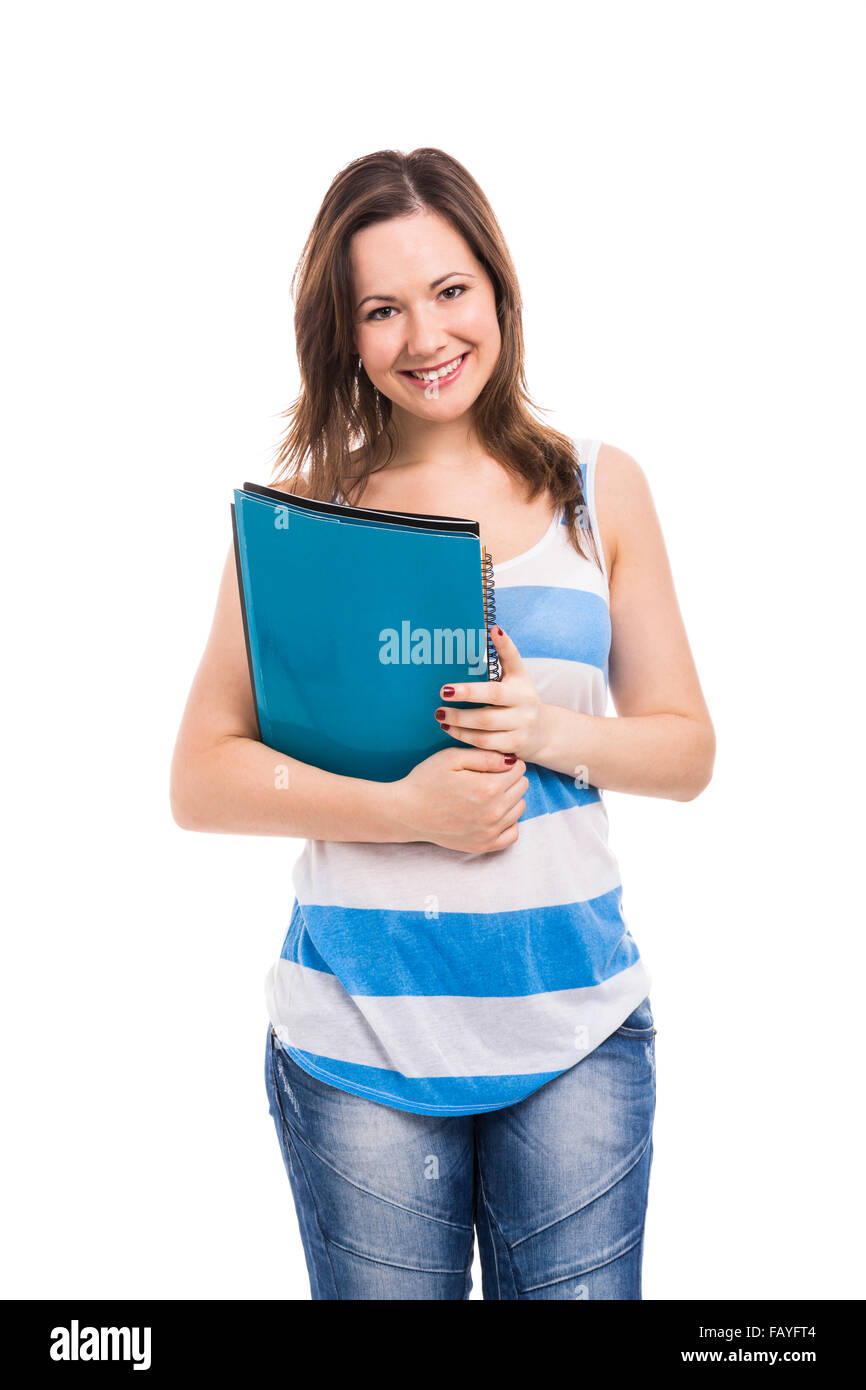 Beautiful young student, isolated over white background Stock Photo - Alamy
