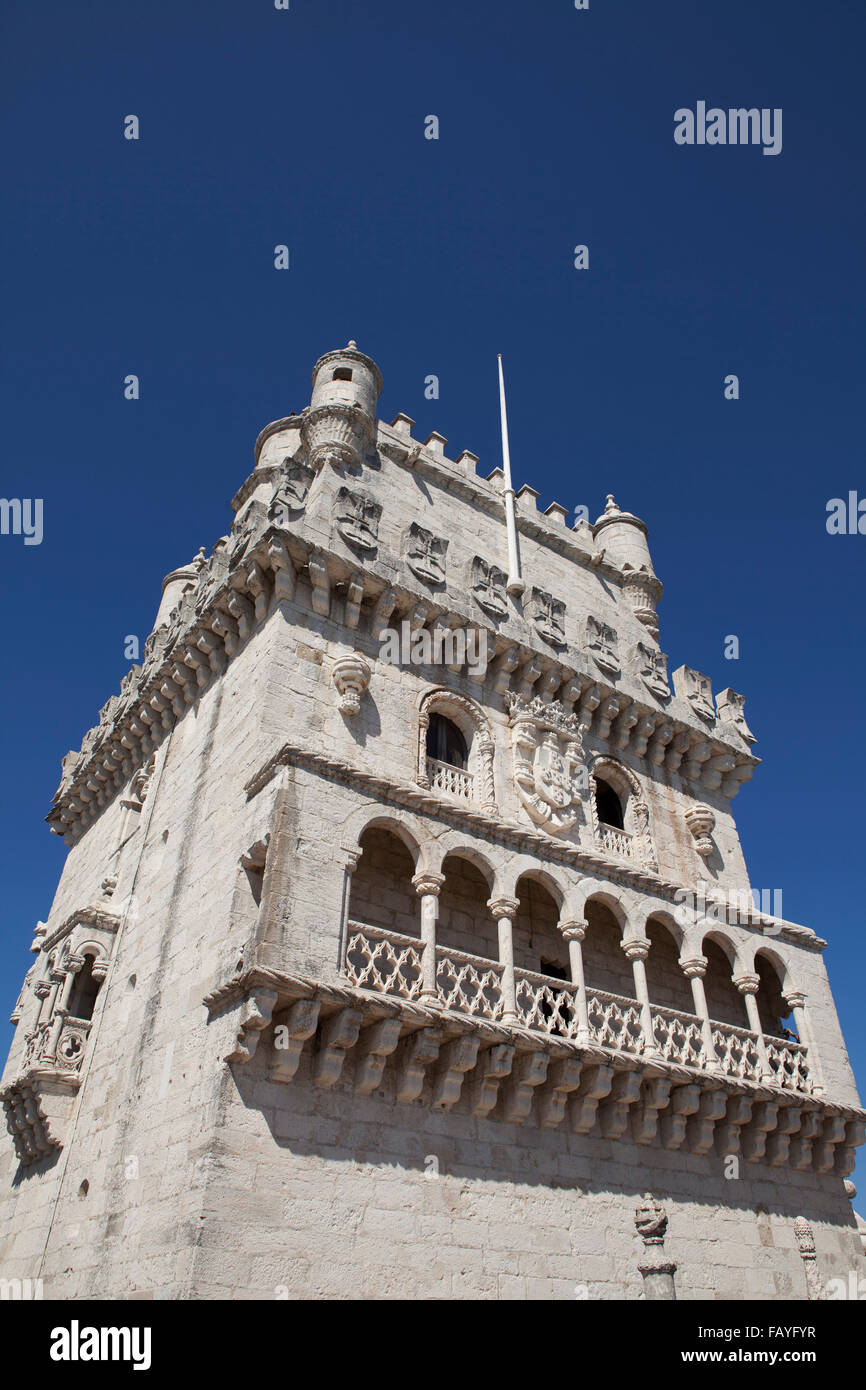 The Tower of Belem (Torre de Belem) in the waterfront Belem district of ...