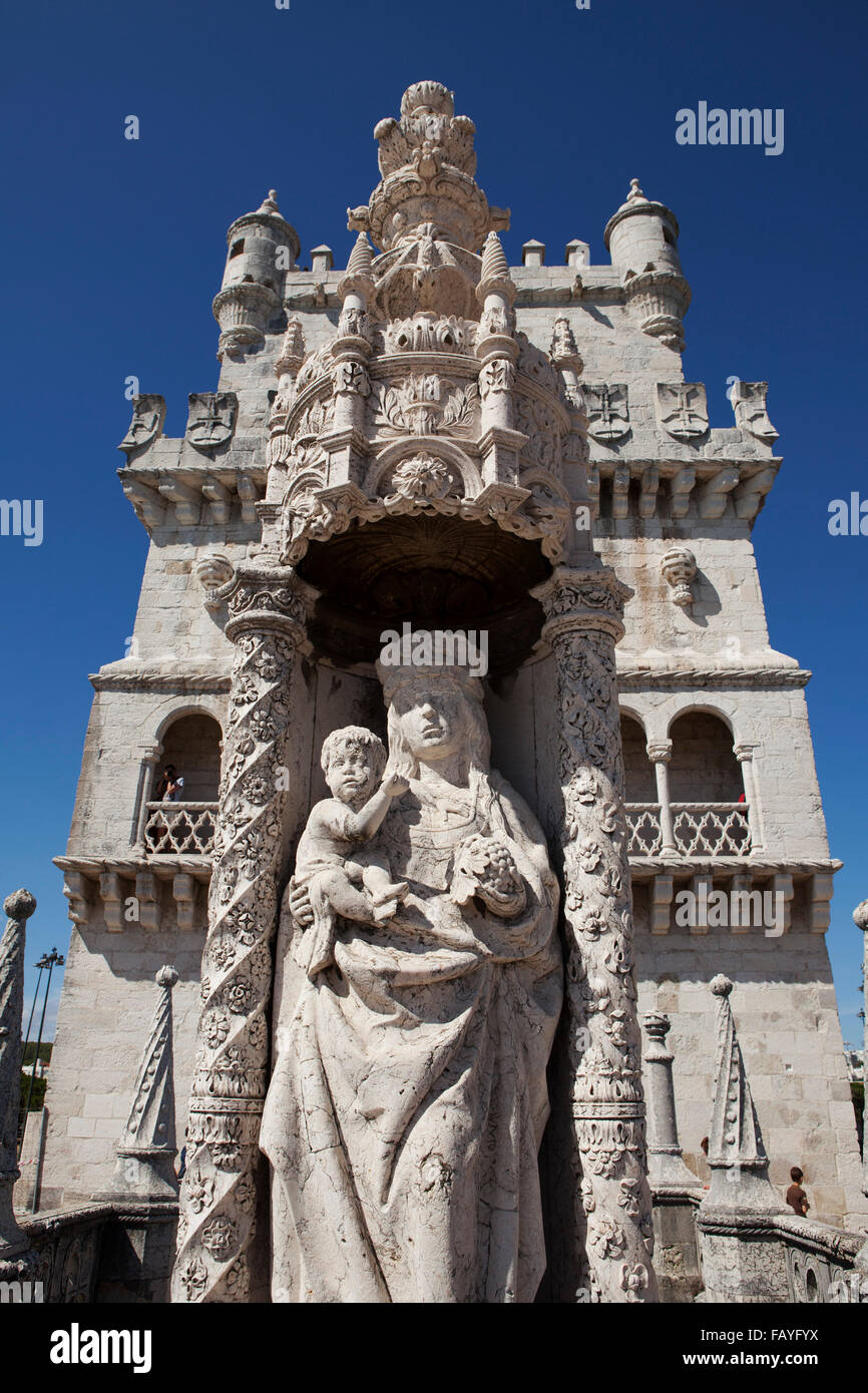 Virgin Mary and Infant Jesus statue at the Tower of Belem (Torre de ...