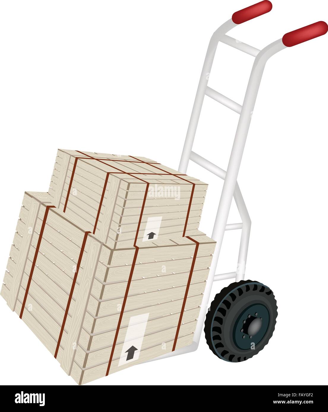Hand Truck or Dolly Loading Two Wooden Crate or Cargo Box Wrapped in ...