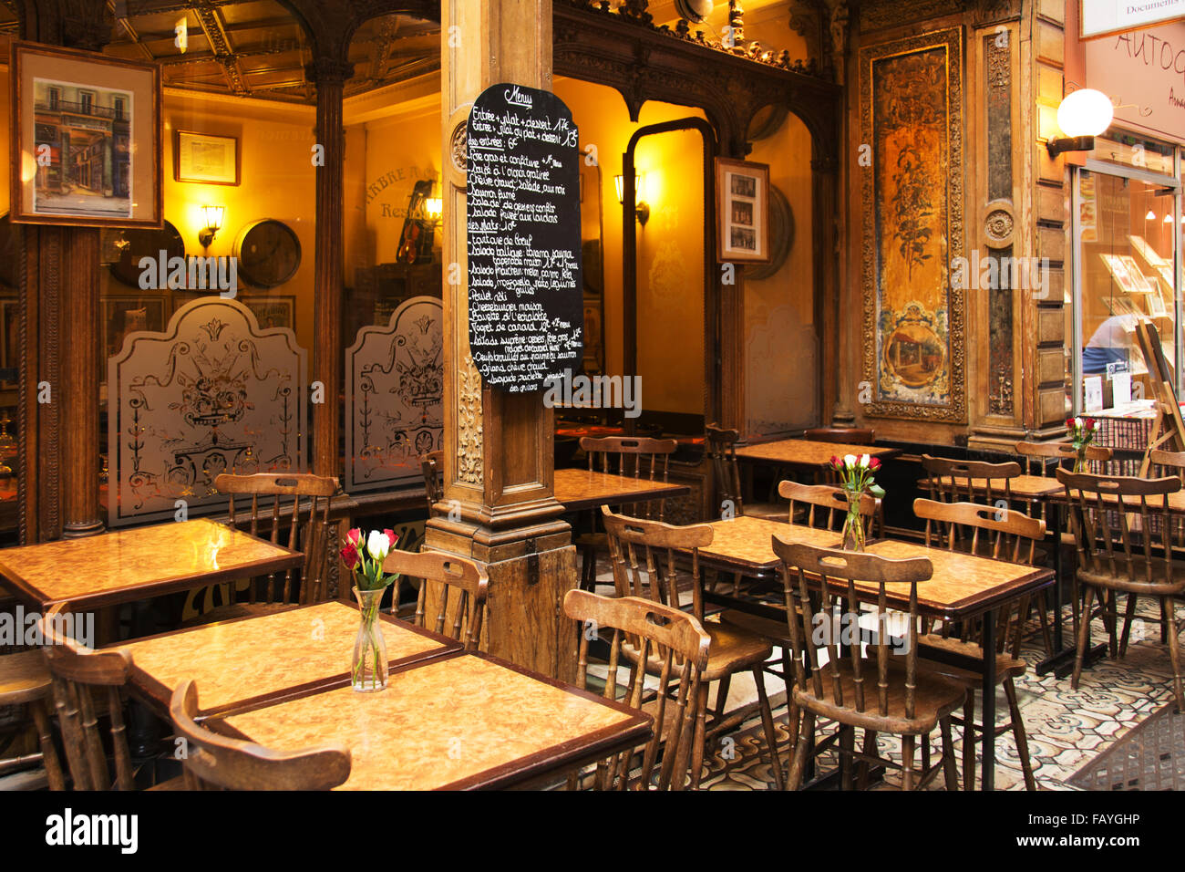 Seating in a typical cafe; Paris, France Stock Photo - Alamy