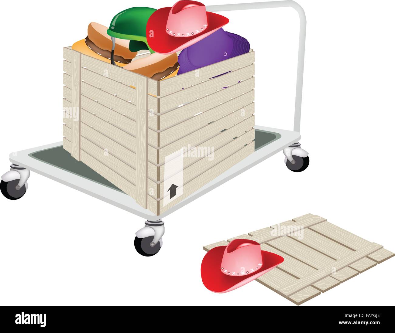 Fork Pallet Truck Loading A Wooden Crate or Cargo Box full with Various ...