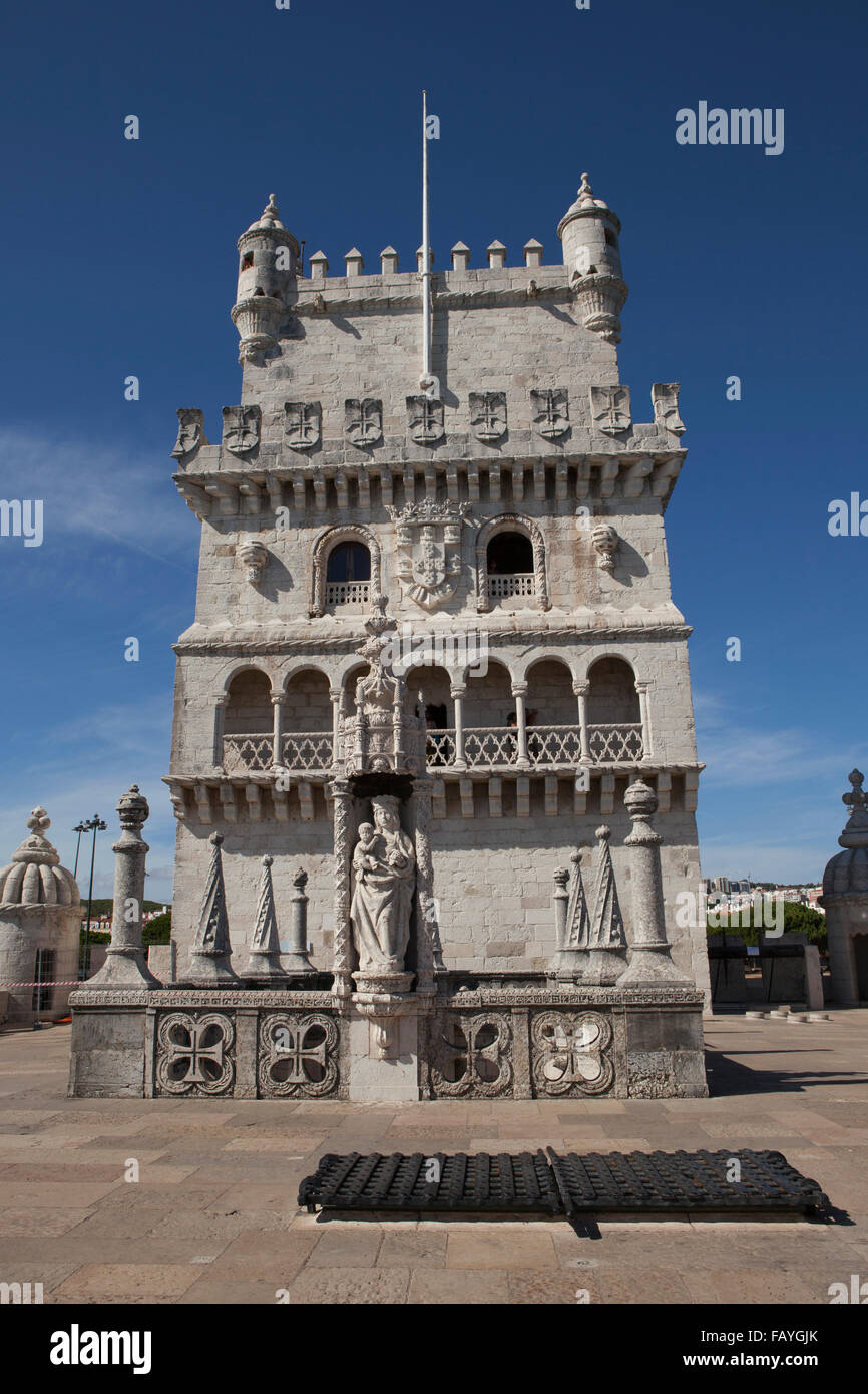 The Tower of Belem (Torre de Belem) in the waterfront Belem district of ...