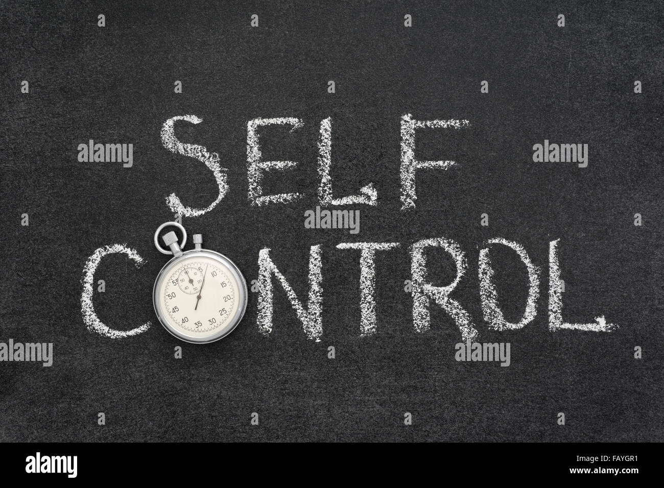 self control phrase handwritten on chalkboard with vintage precise ...