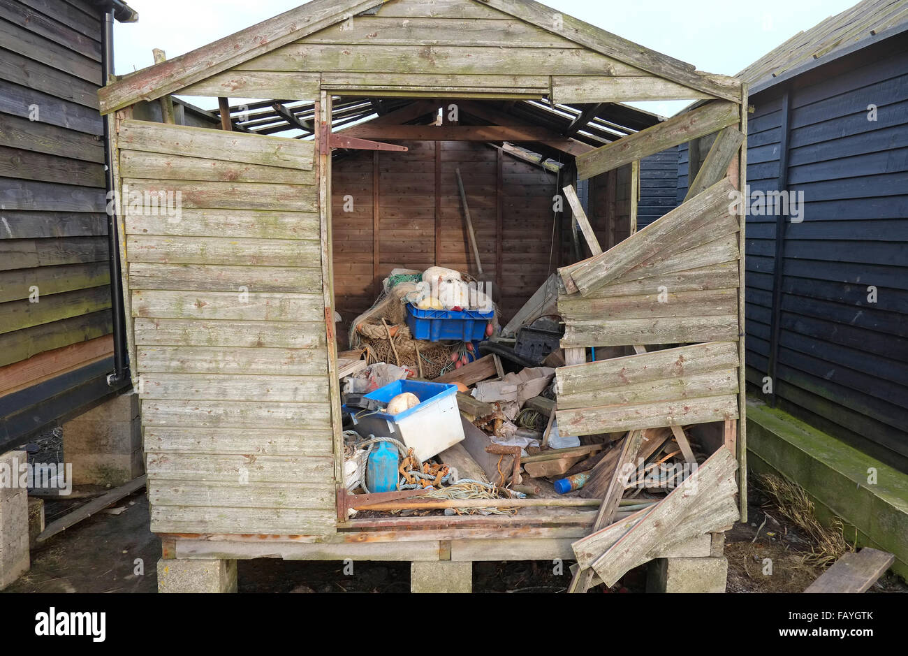 wrecked fisherman's shed, southwold, suffolk, england Stock Photo - Alamy