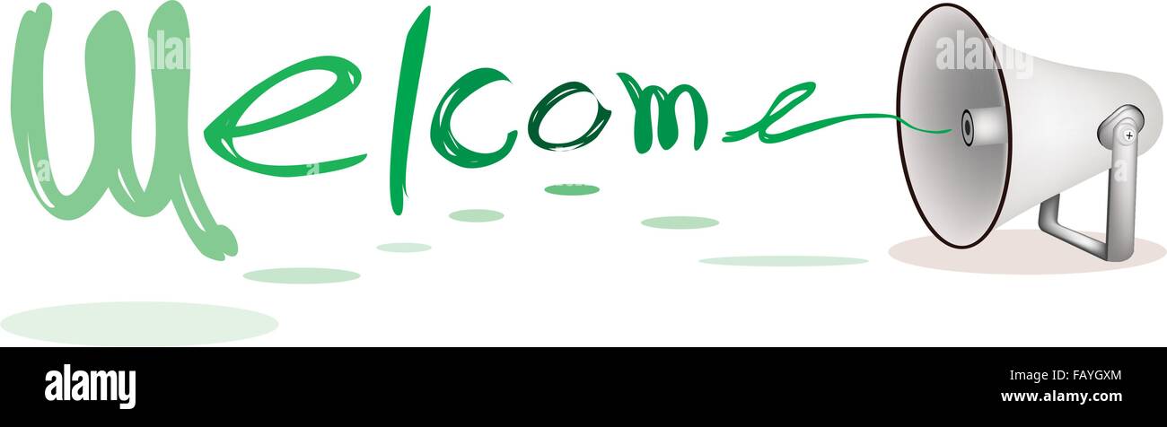 An Illustration Brown Megaphone or Loudspeaker Announcing WELCOME ...