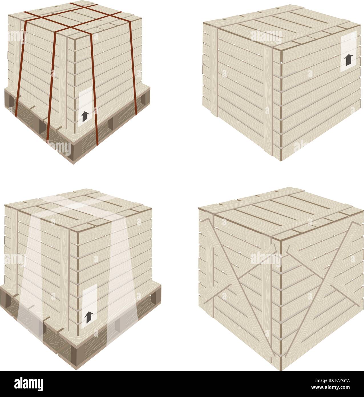 Illustration Collection of Wooden Crate or Cargo Box For Secure Cargo ...
