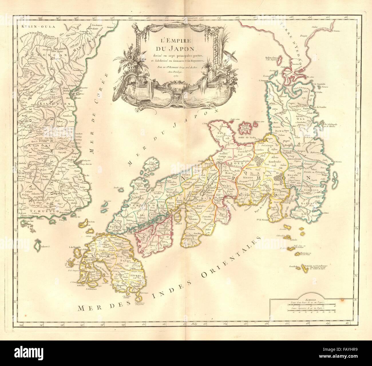 Empire du Japon divisée en sept principales parties. Japan. DE VAUGONDY ...