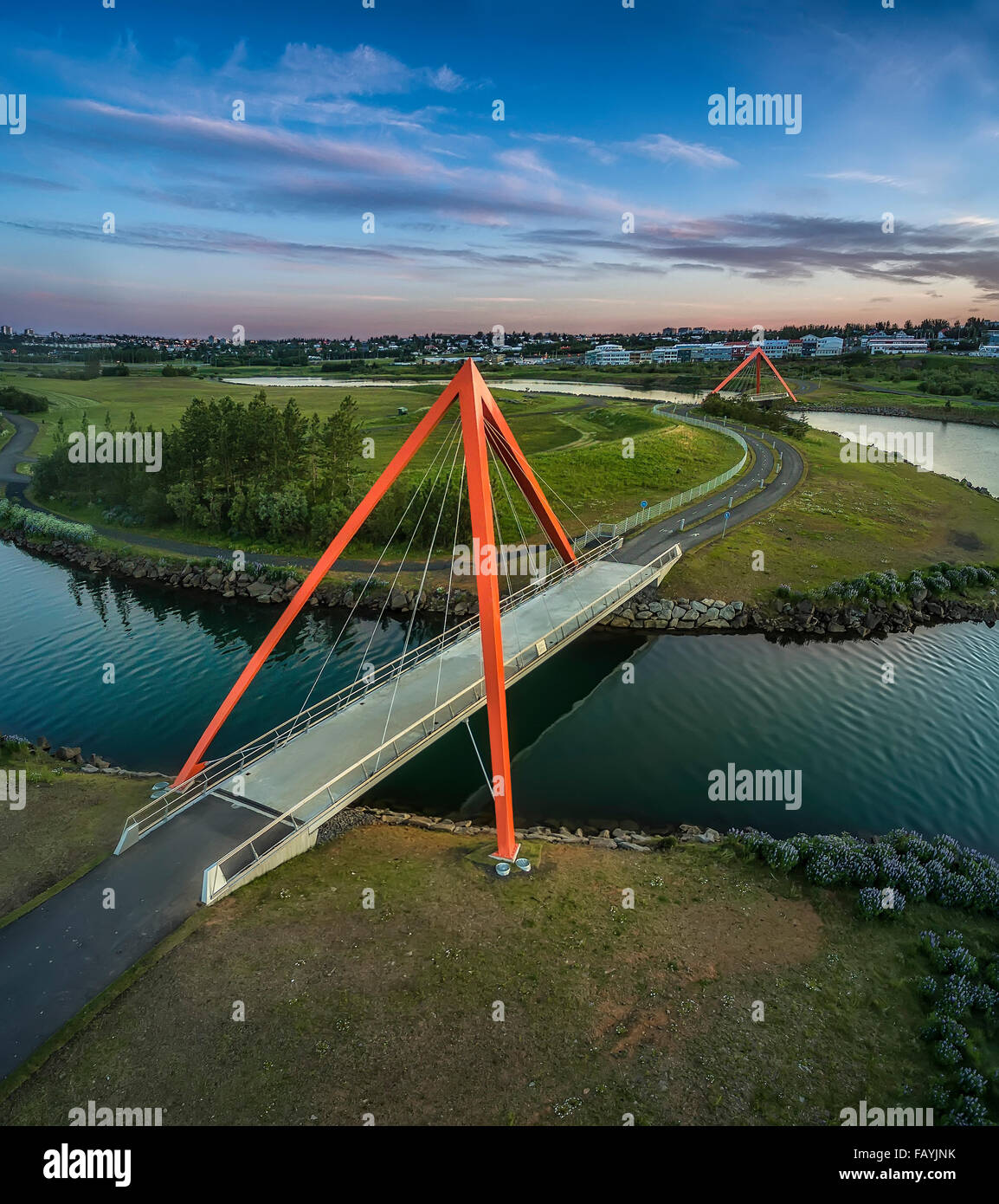 Footbridge over Ellidaar river, Ellidaar bridge, Reykjavik, Iceland ...