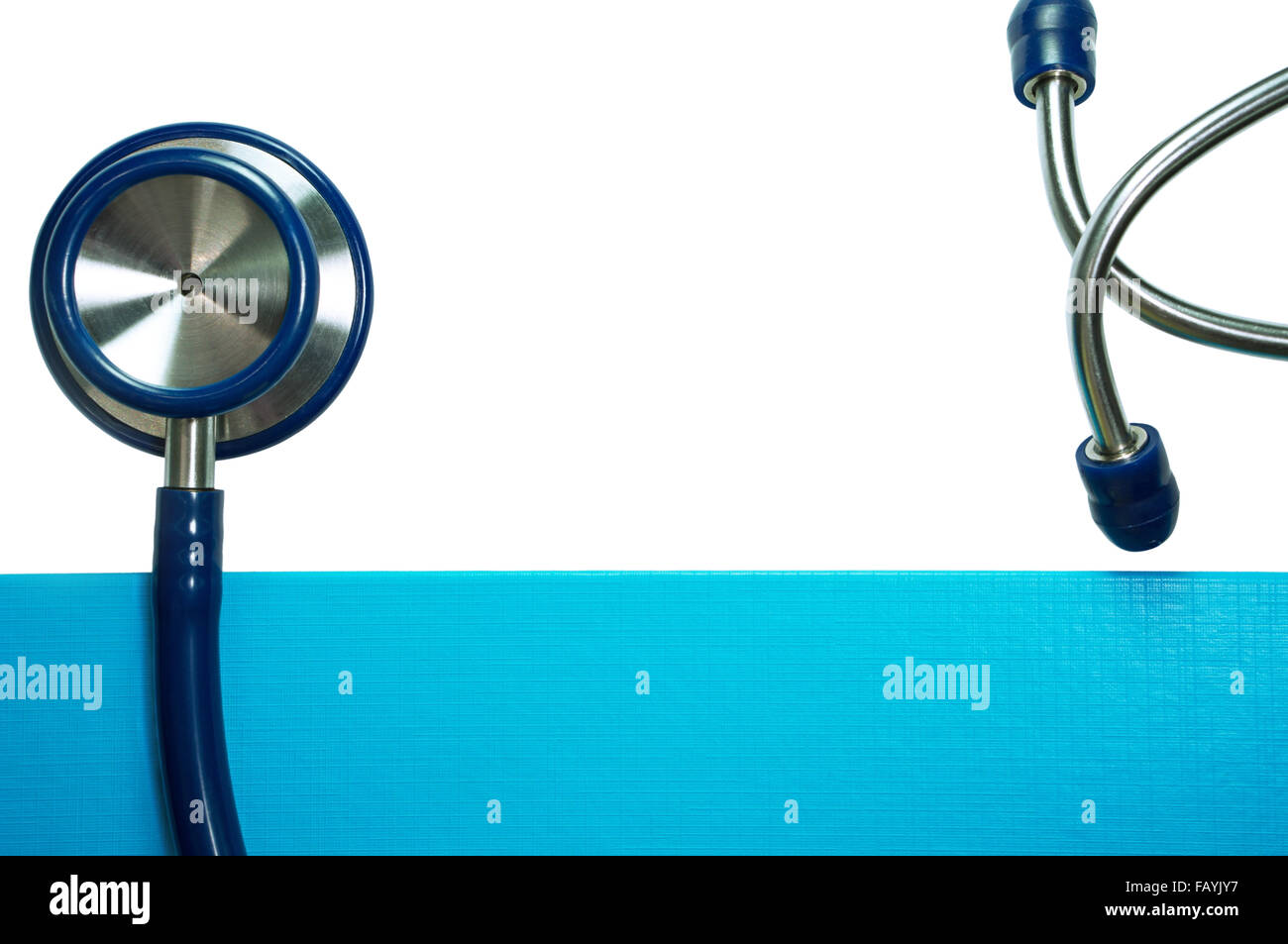 Medical and healthcare background with stethoscope and blue folder ...