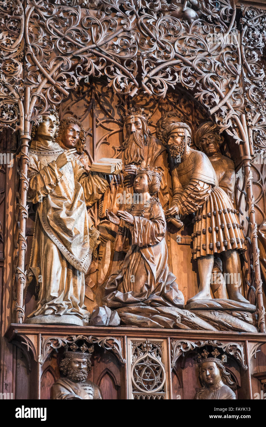 detail of the late gothic high altar, stadtkirche besigheim, baden ...