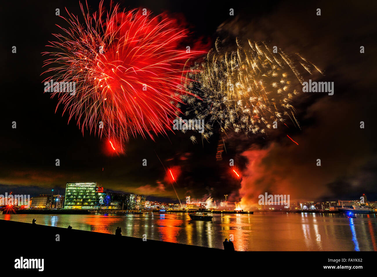 Fireworks during a Summer Festival, Cultural Night, Reykjavik, Iceland ...