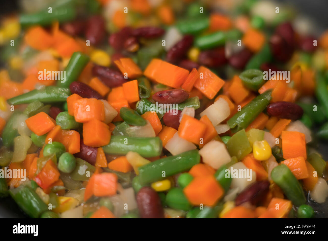 Texture of fresh tasty diced vegetables – beans, carrot, corn Stock ...