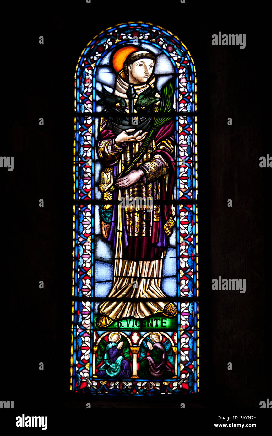 Saint vincent on stained glass window, Portugal, Lisbon Cathedral ...