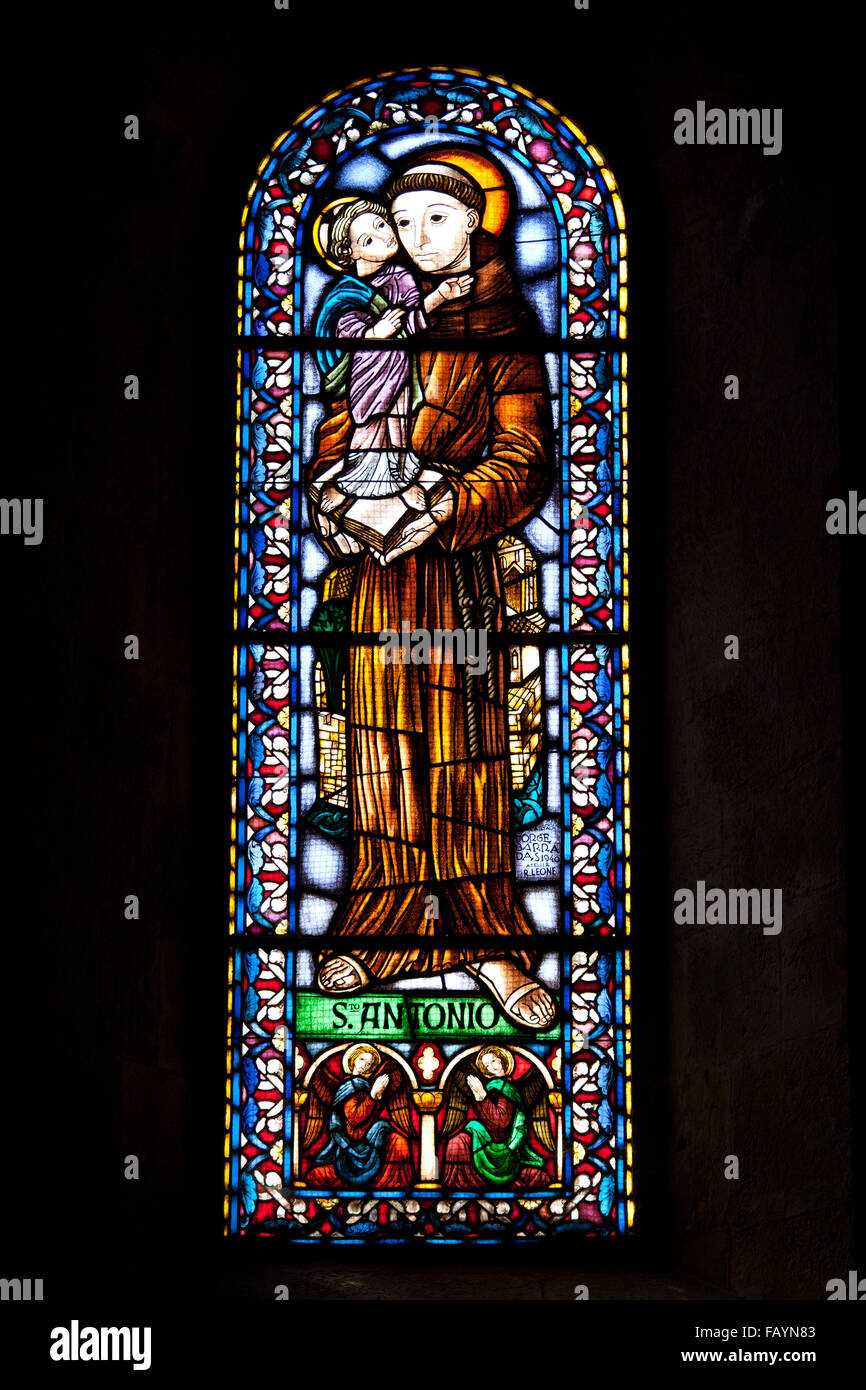 Saint Anthony on stained glass window, Portugal, Lisbon Cathedral ...