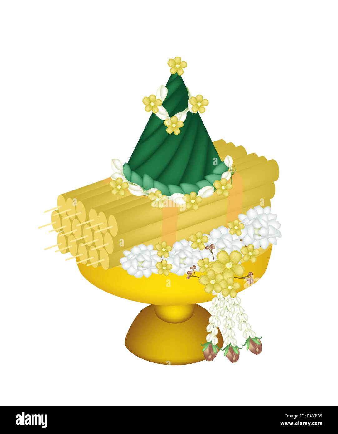 An Illustration of Jasmine Garland, Candles with Rituals Cone from ...