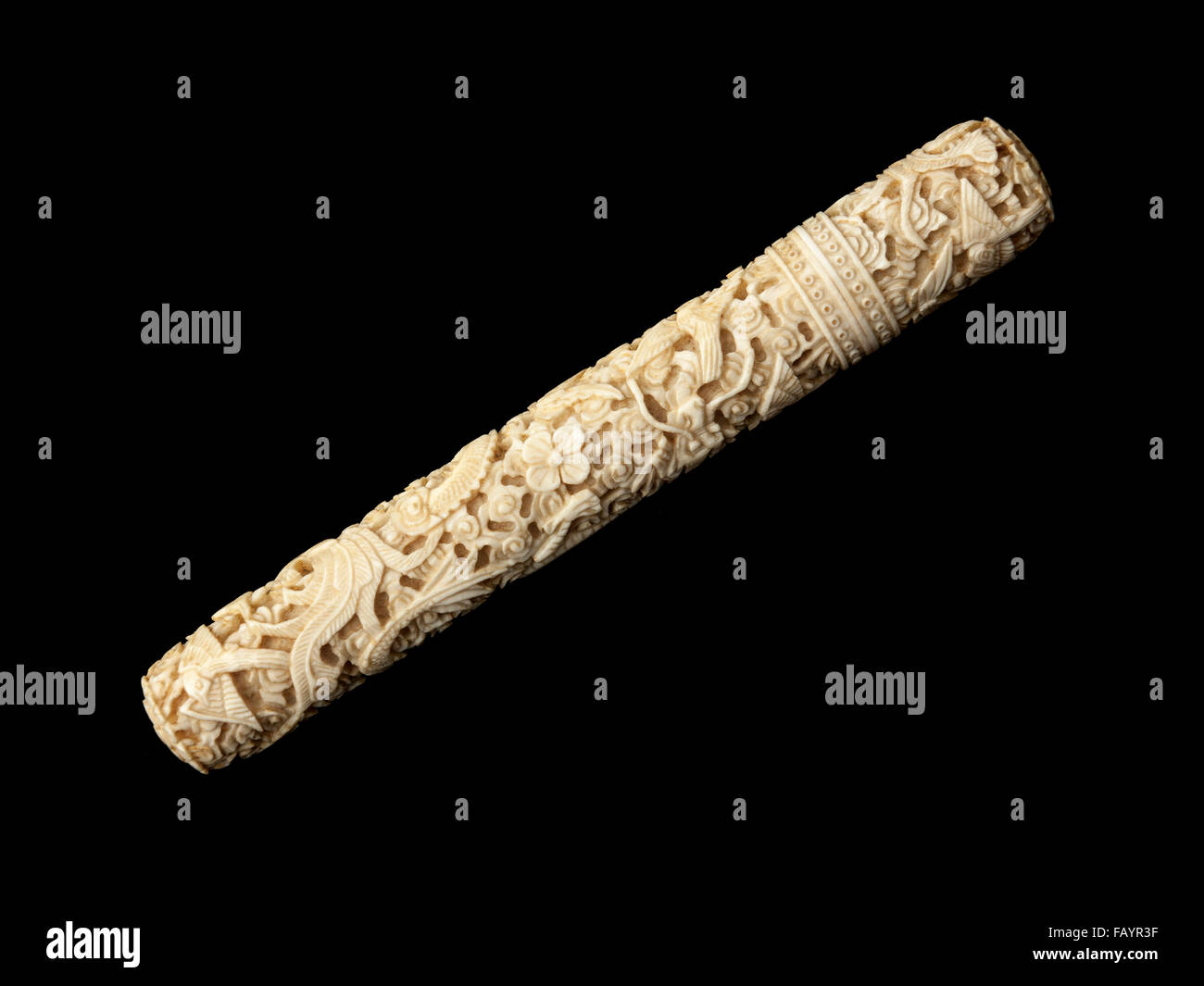 Rare 19th century antique Chinese ivory needle case and cover, finely ...