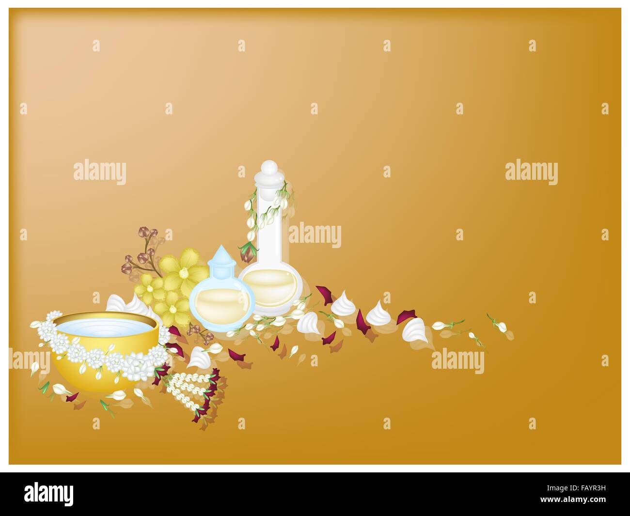 Songkran Festival, Gold Background of Bottle of Essential Oil or ...