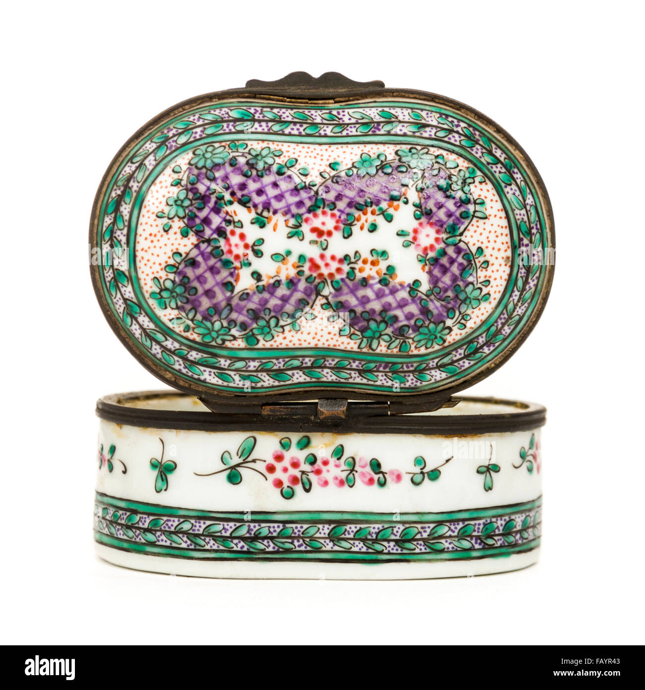 Antique 19th century Chinese or Japanese enamelled hinged trinket ...