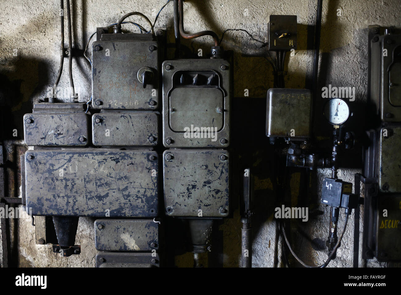 Color image of a rusty electrical system on a wall Stock Photo - Alamy