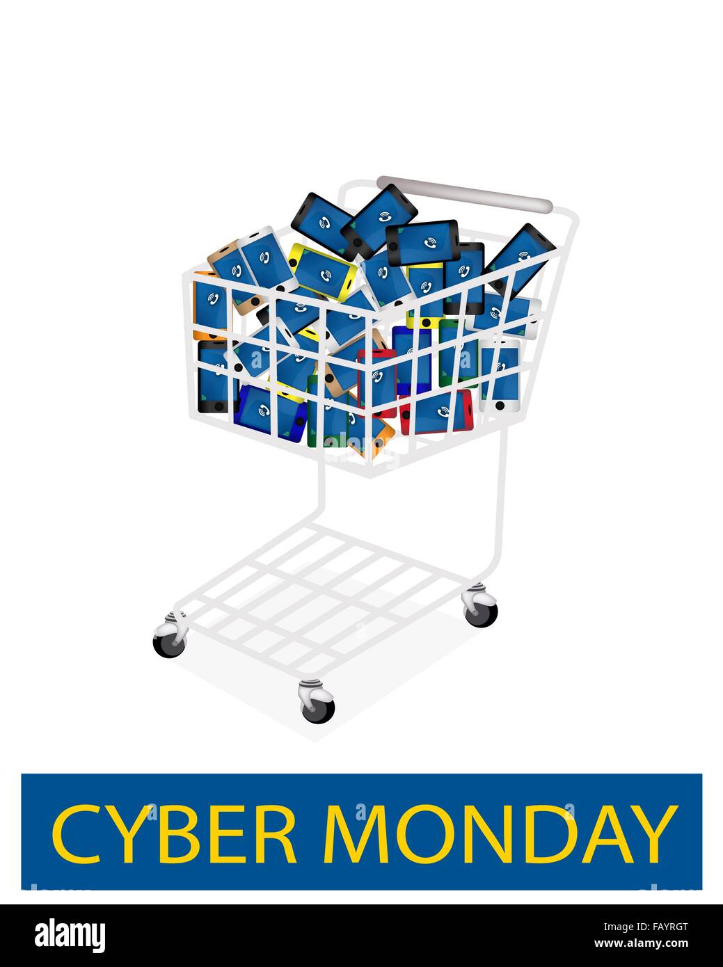 A Shopping Cart Full with Various Colors of Cellular Phone or Mobile ...