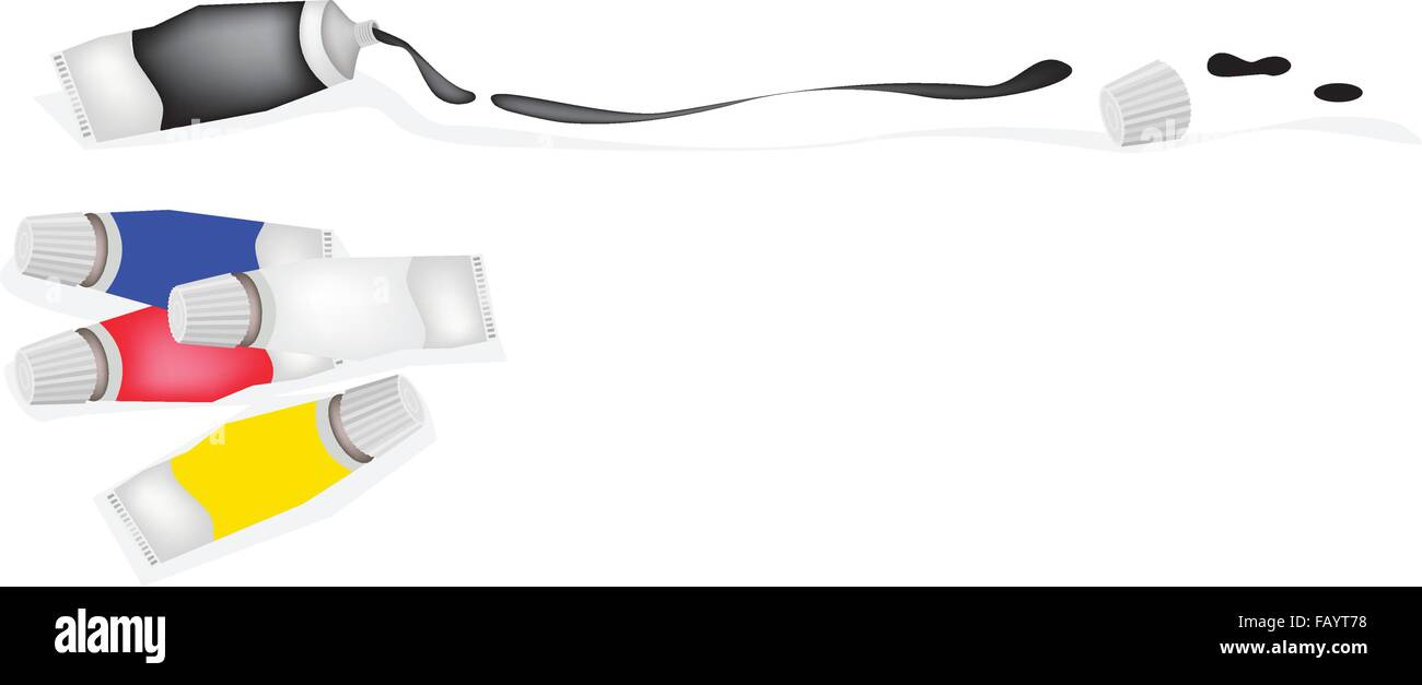 Five Paint Tubes or Color Tubes of White, Black, Blue and Yellow with ...