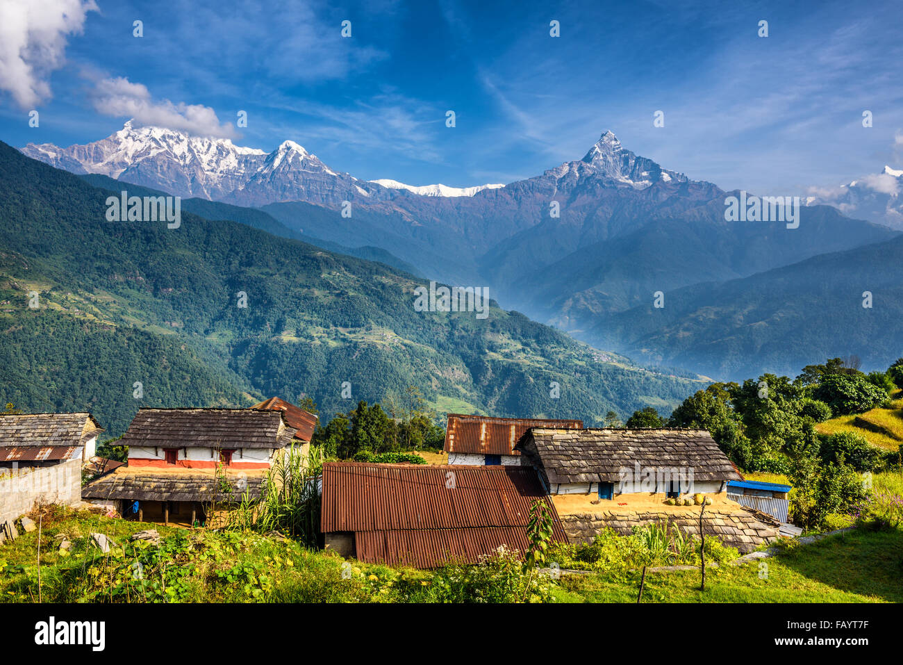 Nepalese village in the Himalaya mountains near Pokhara in Nepal Stock ...