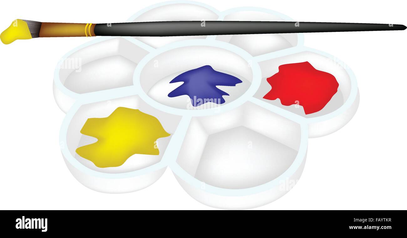 Red, Blue and Yellow Color Paint in Plastic Art Palette With A Craft ...