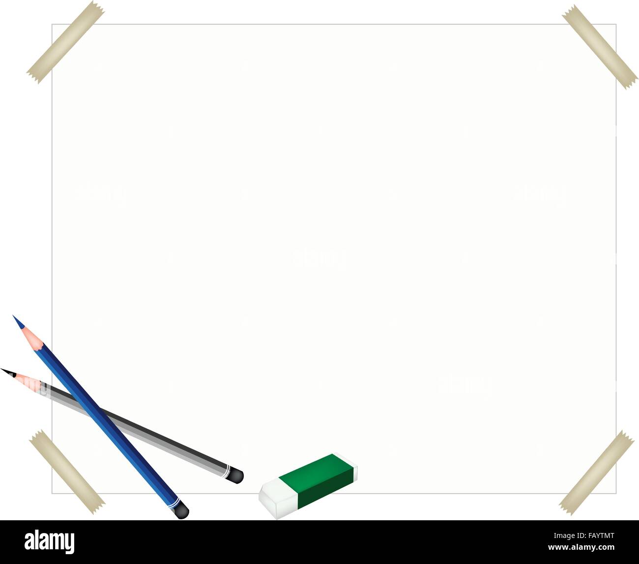 Art Supply, Two Sharpened Detailed Pencils and Eraser Laying on Drawing ...