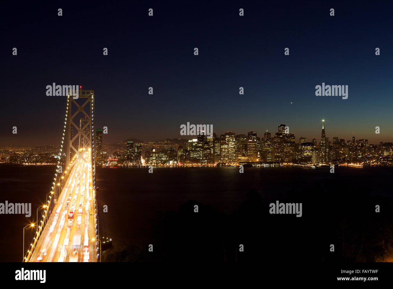 San Francisco Bay Bridge at night Stock Photo - Alamy