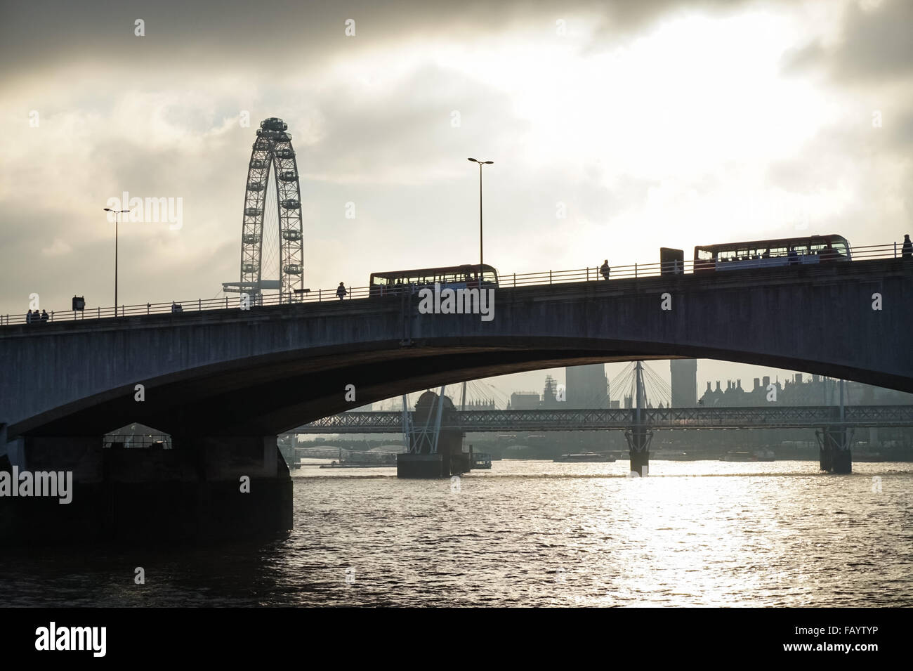 Waterloo Bridge in fog, London, England United Kingdom UK Stock Photo ...