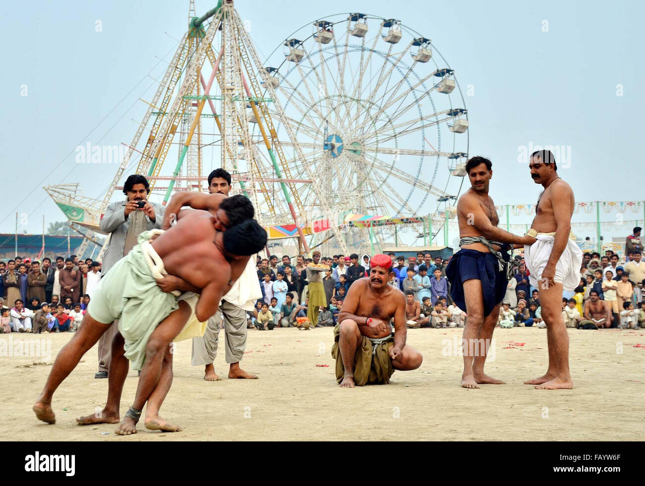 Pakistan. 06th Jan, 2016. Wrestlers in action during Sindh traditional ...