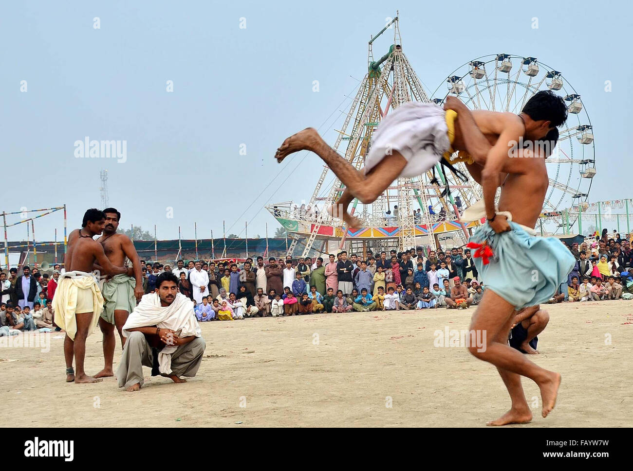 Pakistan. 06th Jan, 2016. Wrestlers in action during Sindh traditional ...