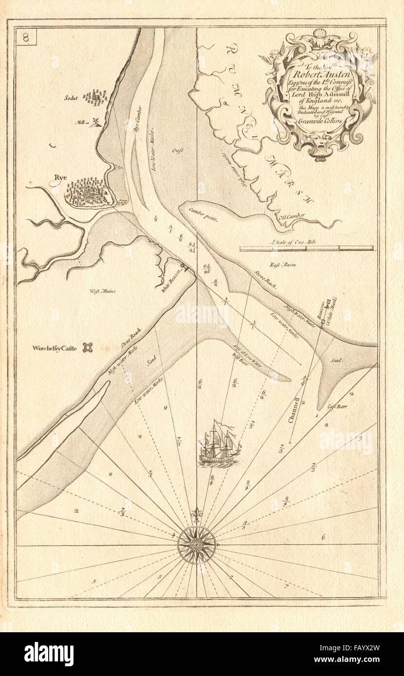 Rother Estuary, Rye & Winchelsea. Sea chart by Capt. Greenvile COLLINS ...