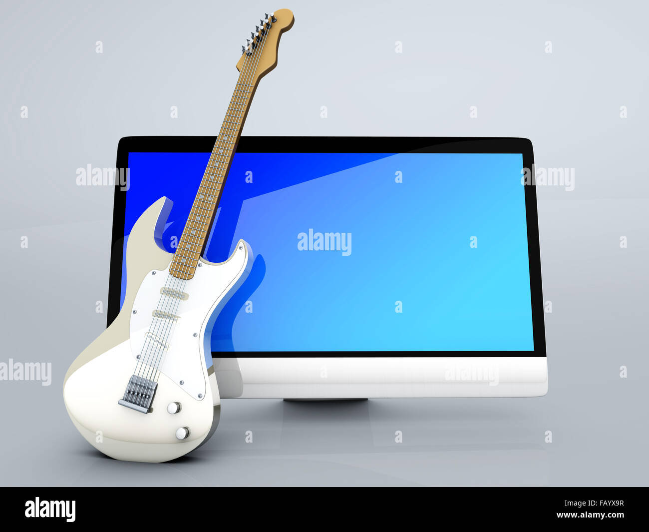 Digital guitar - A All in one computer with a Guitar. 3D illustration ...