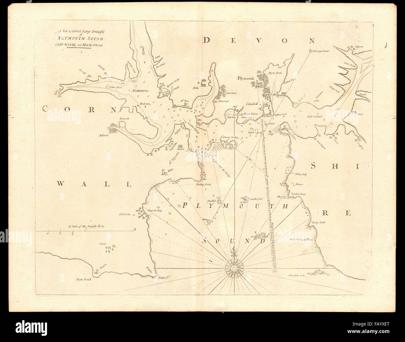 PLYMOUTH SOUND, Cattewater & Hamoaze sea chart by Capt G. COLLINS ...