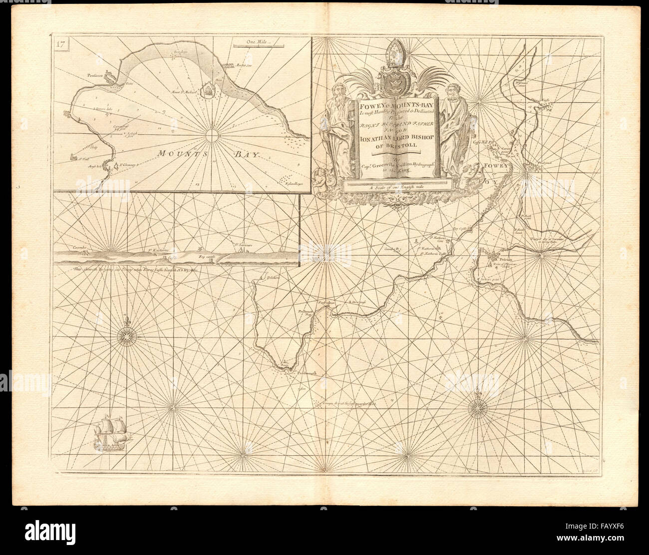 'FOWEY & MOUNTS BAY' sea chart. Polruan Bodinnick Penzance. COLLINS ...