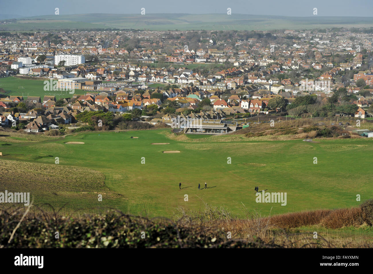 The Eighteenth Hole and clubhouse below at Seaford Head Golf Course on ...
